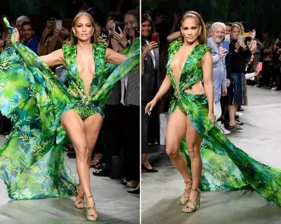 Jennifer Lopez ក្នុង Versace Gown នៅ Milan Fashion Week