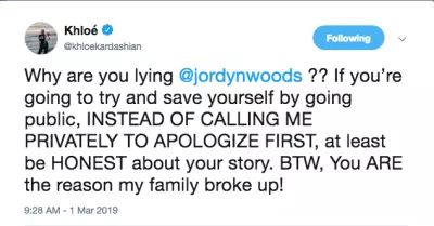 Khloe Kardashian je tvitovala o intervjuu za razgovor za redom Jordyn Woods