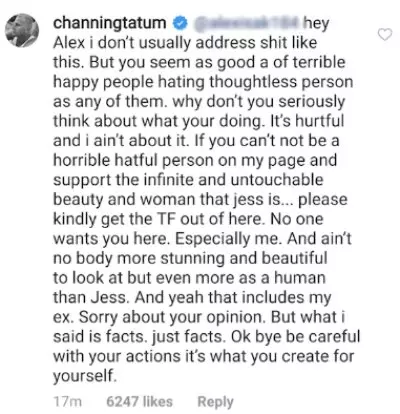 Respuesta de Channing Tatum al comentario de Jenna