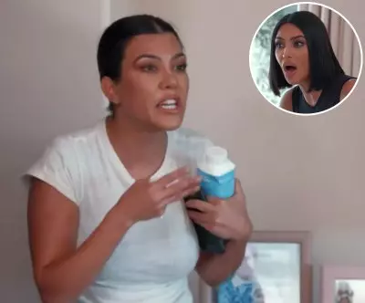 Inset Photo of Kim Kardashian Yelling Over Photo of Kourtney Kardashian Yelling