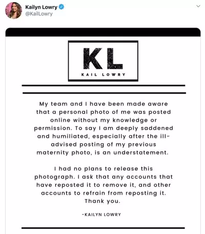 Declaración de Twitter de Kailyn Lowry sobre a filtración de fotos