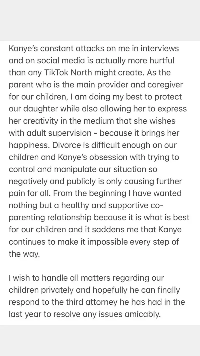 Kim 回應 Kanye 的社交媒體