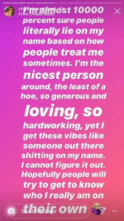 Chenel West Coast Instagram Story Білий текст з рожевим фоном