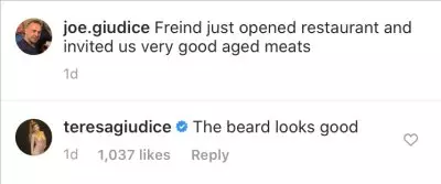 Screenshot ng Instagarm ni Joe Giudice na Nagpapakita ng Komento mula kay Teresa Giudice