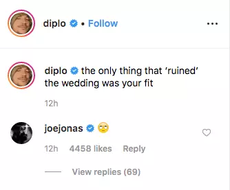 Diplo un Džo Jonass apmainās ar komentāriem vietnē Instagram